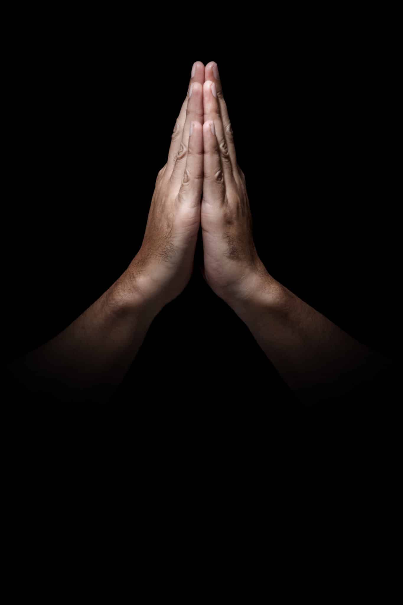 Man Hands In Praying Position Low Key Image. High Contrast Isola ...