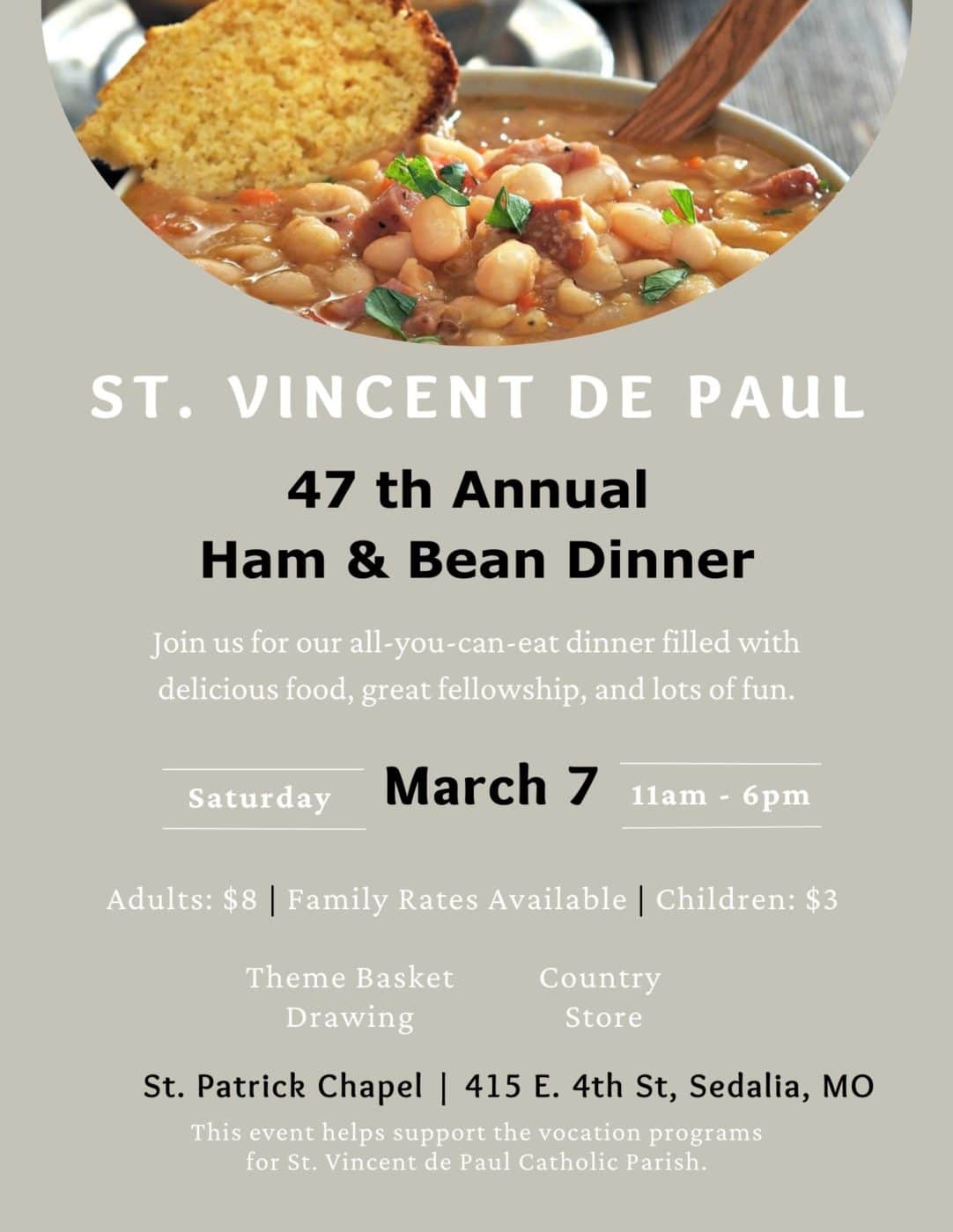2026 Ham & Bean Dinner Fundraiser For Vocations – Saint Vincent de Paul ...